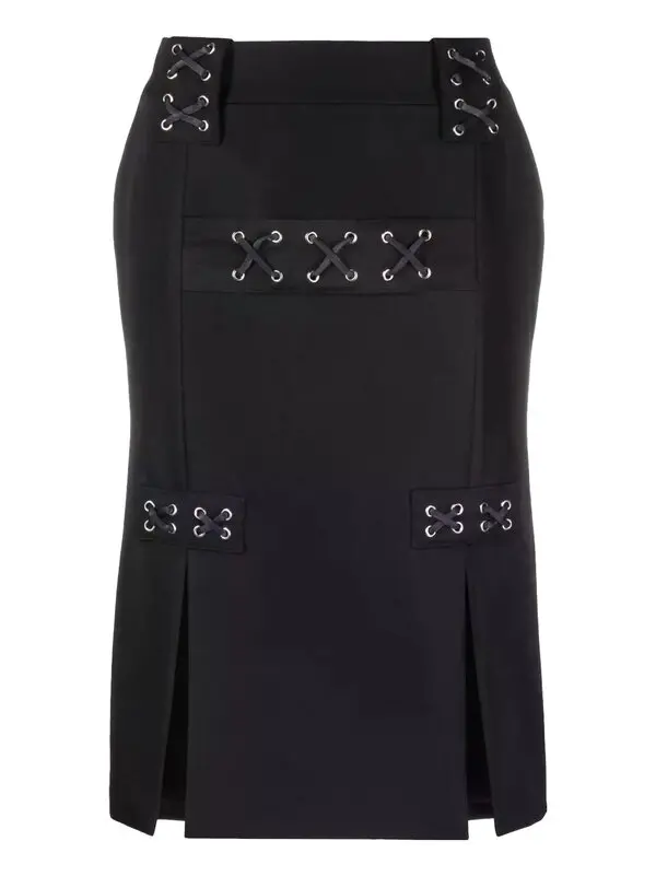 Alessandra Rich Lattice-embellished Wool Blend Midi Skirt - Black