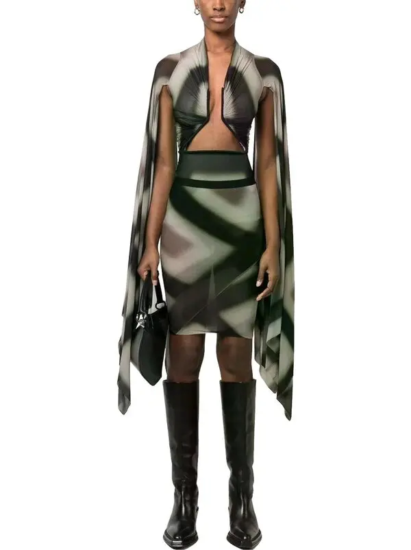 Rick Owens Semi-sheer Abstract Print Draped Top - Black