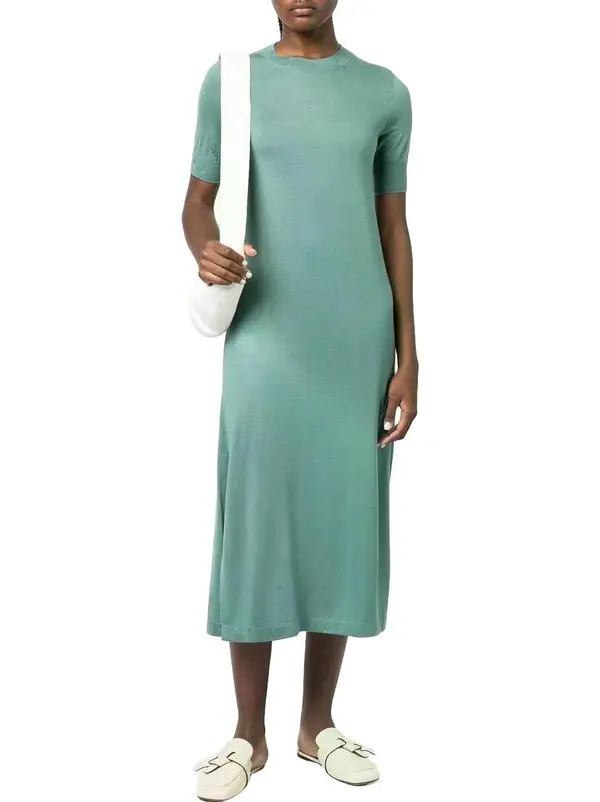 BARRIE Long Cashmere Dress With Side Slits - Green