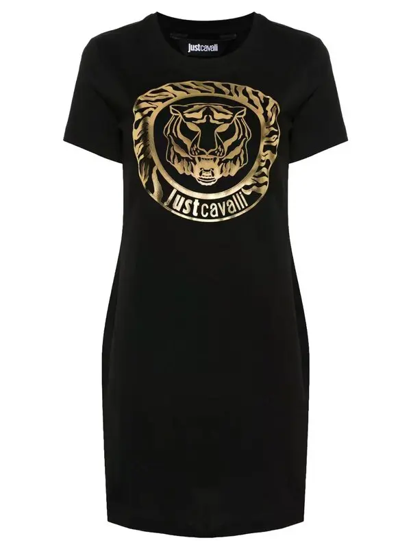Just Cavalli Tiger Head Print T-shirt Dress - Black