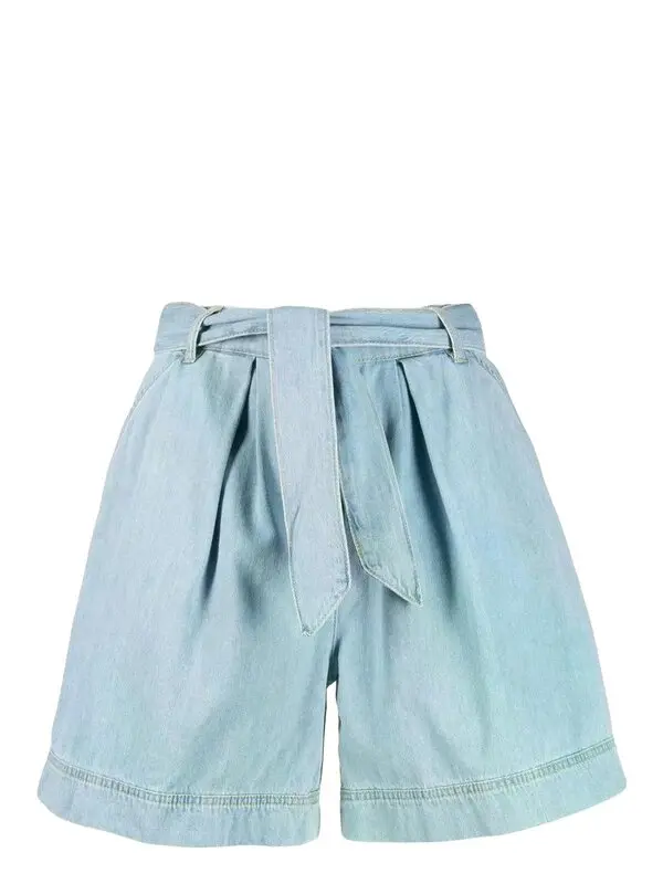 Pinko Belted High Waisted Denim Shorts - Blue