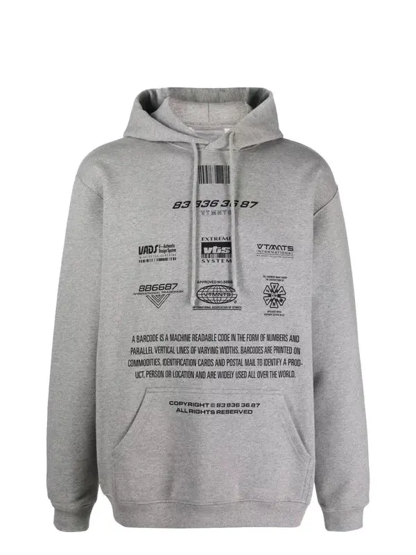 VTMNTS Graphic Print Cotton Hoodie - Grey
