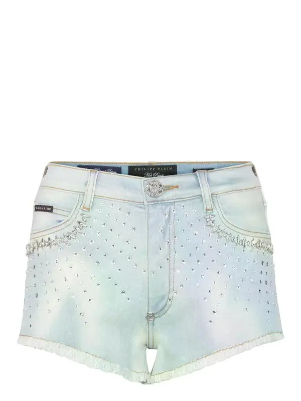 Philipp Plein Embellished Denim Shorts - Blue