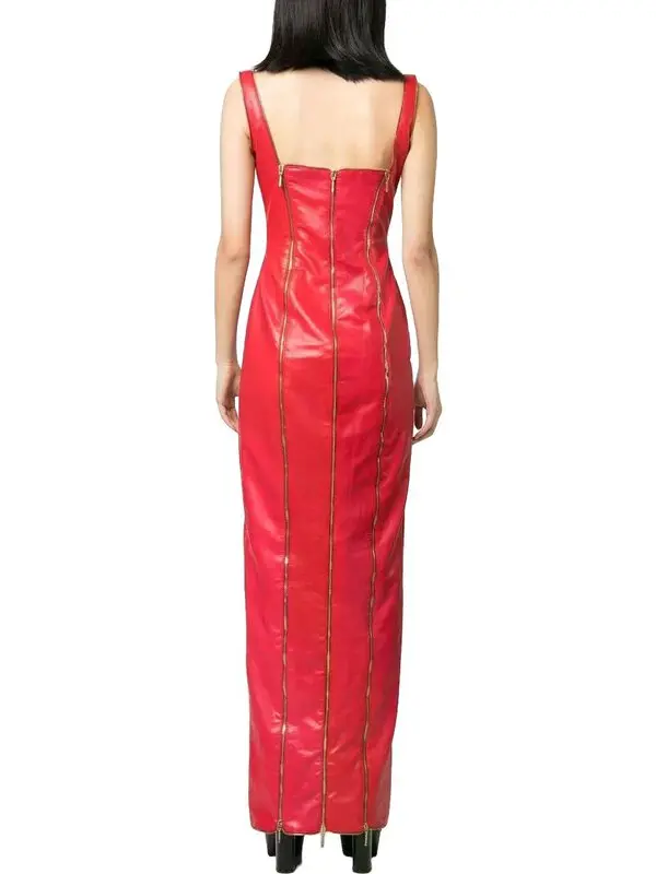 JEAN-LOUIS SABAJI Zip-detail Faux Leather Maxi Dress - Red