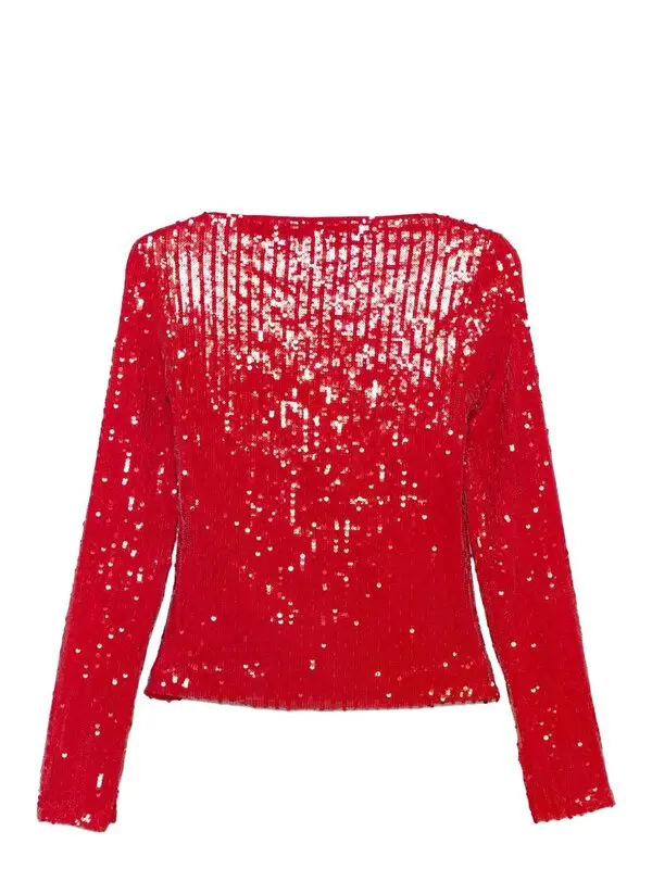 ROTATE BY BIRGER CHRISTENSEN Sequins V-neck Top - Red