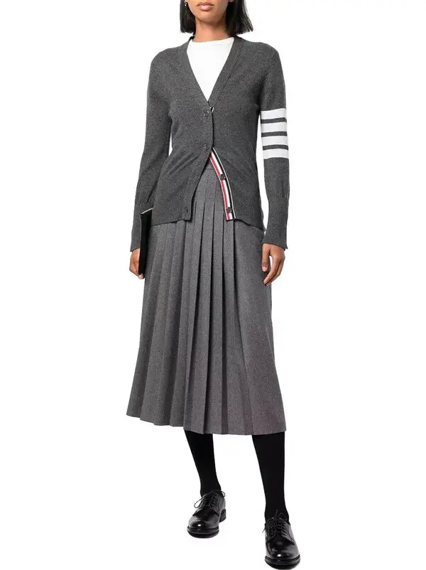 Thom Browne Cashmere V-neck Cardigan With White 4-bar Stripe Detail - Grey