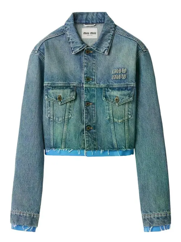 Miu Miu Denim Jacket With Layered Details - Blue