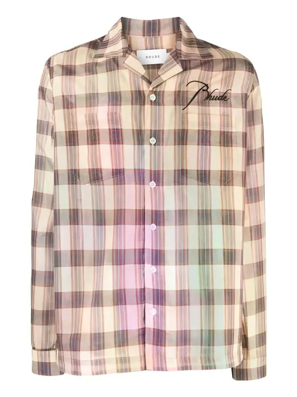 Rhude Logo-embroidered Checked Shirt - Neutrals