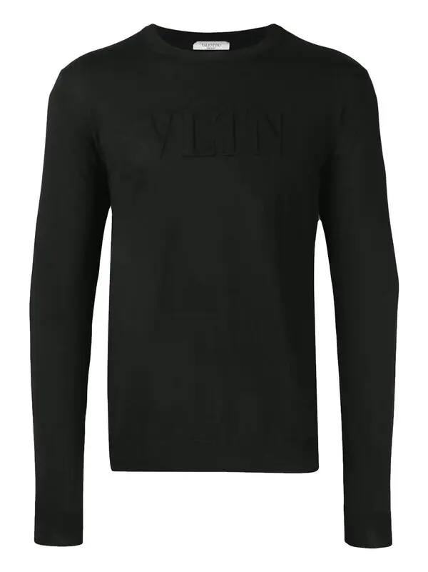 Valentino Garavani Logo Embossed Virgin Wool Jumper - Black