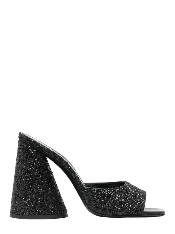 Attico Luz Glitter Embellished Cone Heel Sandals - Black