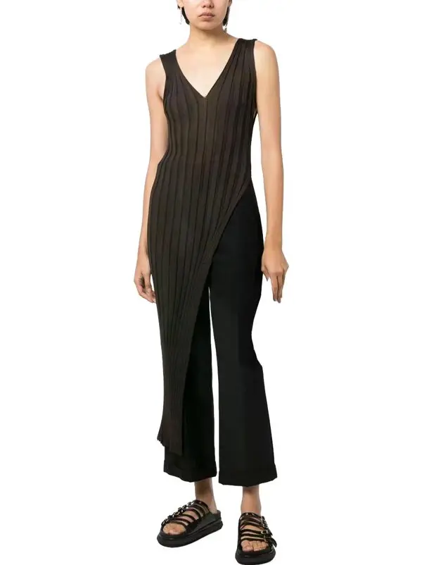 Isabel Benenato Sleeveless Ribbed-knit Asymmetric Dress - Brown