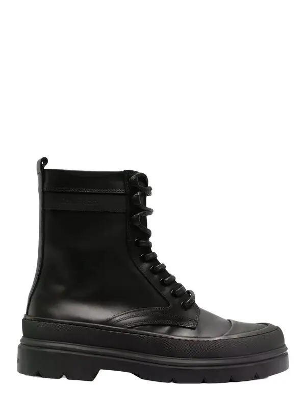 Calvin Klein Debossed Leather Ankle Boots - Black