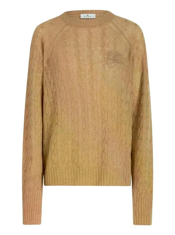 Etro Logo-embroidered Cable Knit Jumper - Neutrals