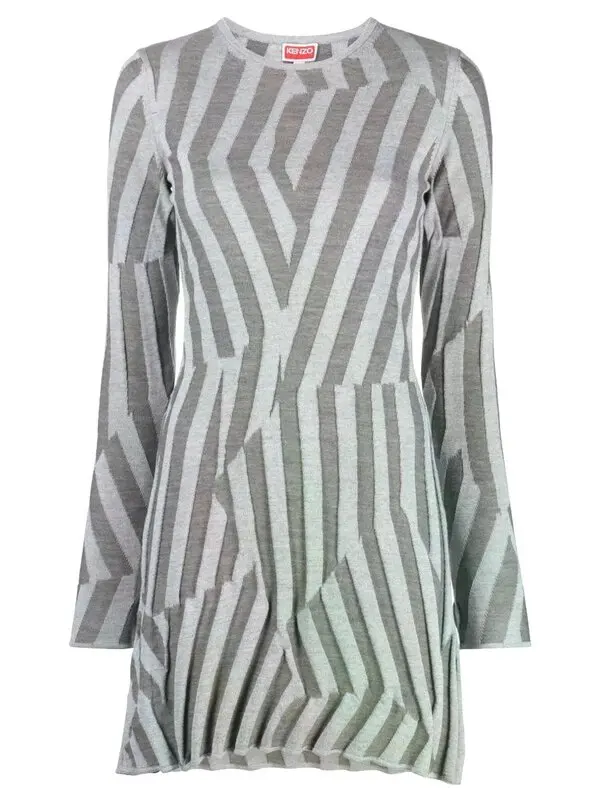 Kenzo Geometric Knit Minidress - Grey