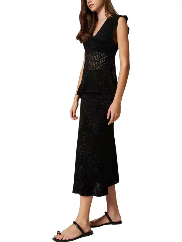 TWINSET Knitted Midi Skirt With Lurex Detailing - Black
