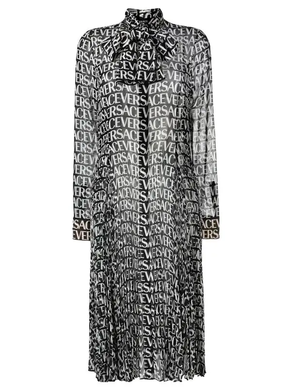 Versace Logo-print Silk Shirtdress - Black