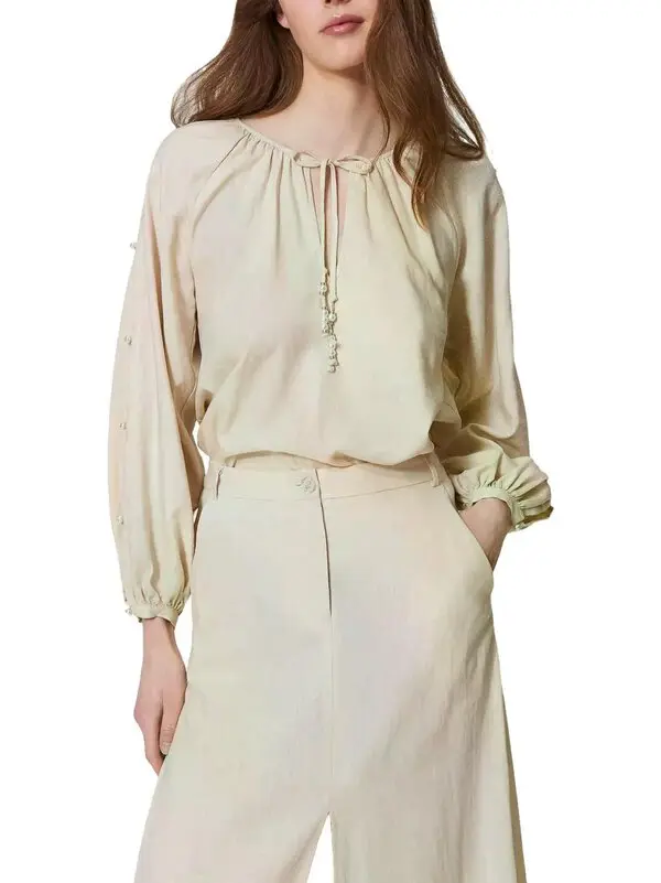 TWINSET Long-sleeved Blouse With Faux-pearl Embellishments - Neutrals