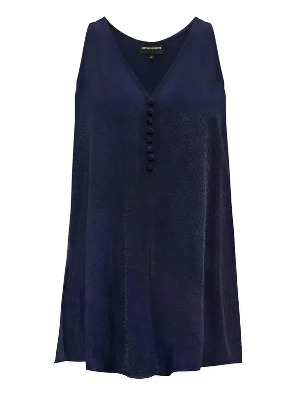 Emporio Armani Sleeveless V-neck Blouse With Front Button Fastening - Blue