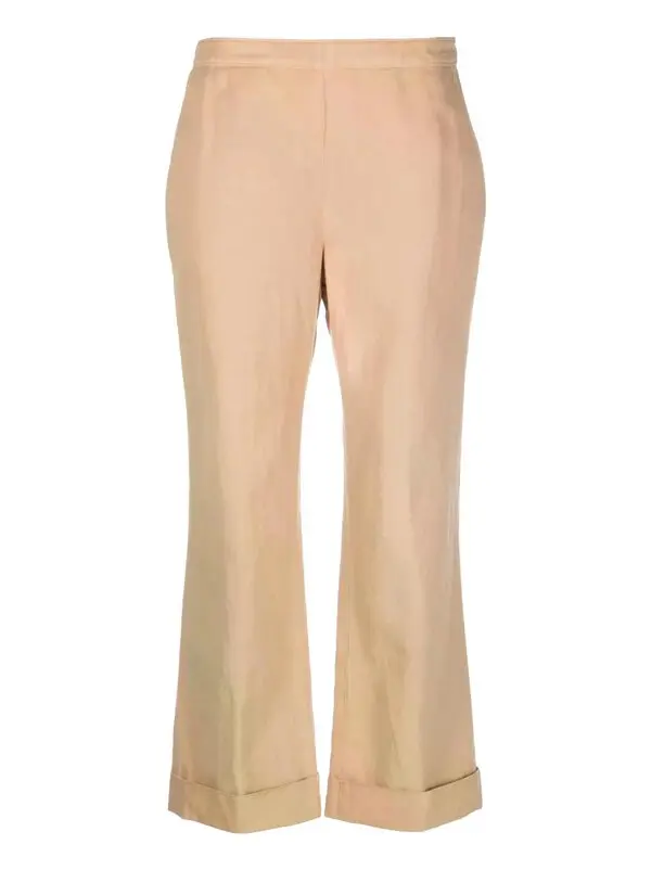 Aspesi Cropped Flared Cotton-linen Blend Trousers - Neutrals