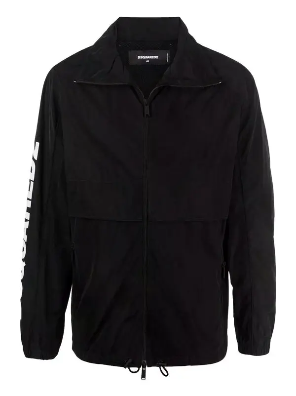 Dsquared2 Logo Print Zippered Coat - Black