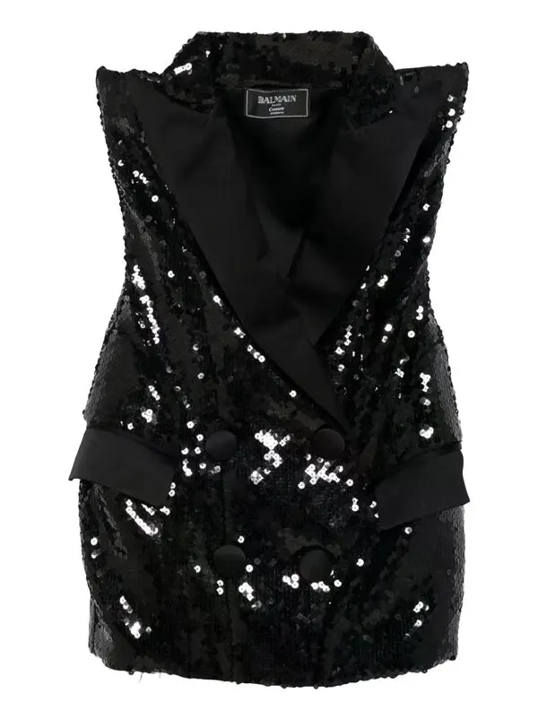 Balmain Sequin-embellished Tailored Mini Dress - Black