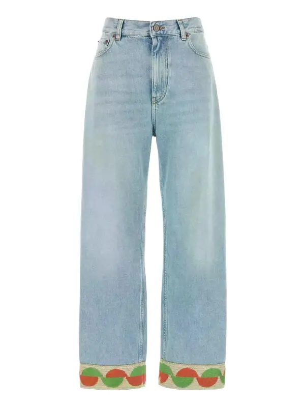 Valentino Garavani Jacquard Trim Straight Leg Jeans - Blue