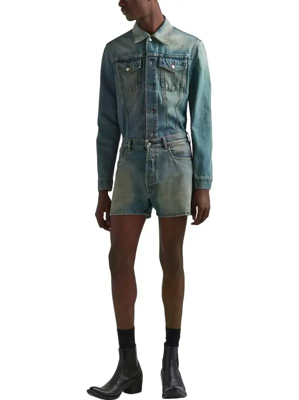 Prada Denim Blouson Jacket With Enamel Triangle Logo - Blue