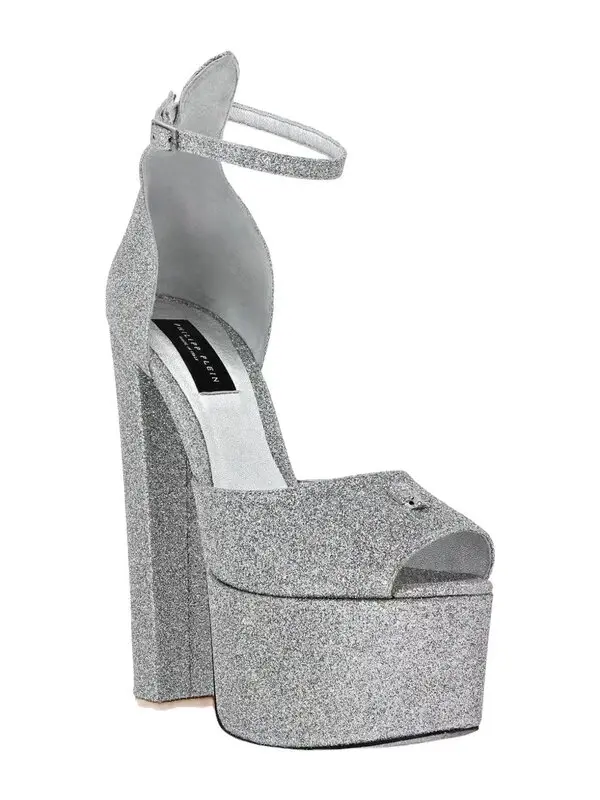 Philipp Plein 120mm Glitter-detailing Leather Sandals - Silver