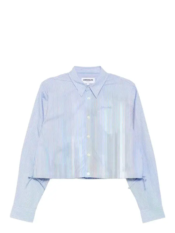 CHOCOOLATE Striped Cropped Shirt With Drawstring Detail - Blue