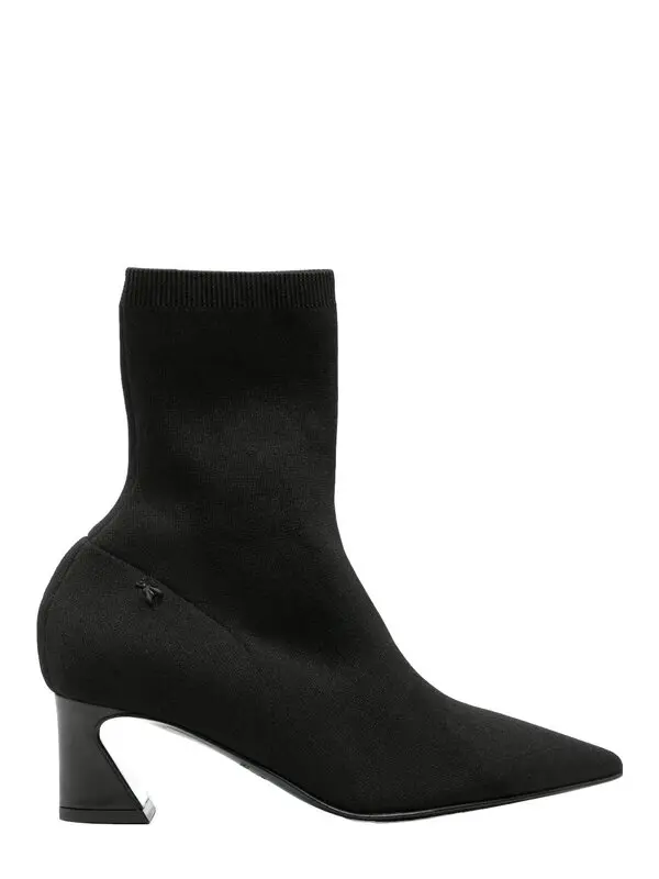 Patrizia Pepe Knitted Leather Ankle Boots - Black