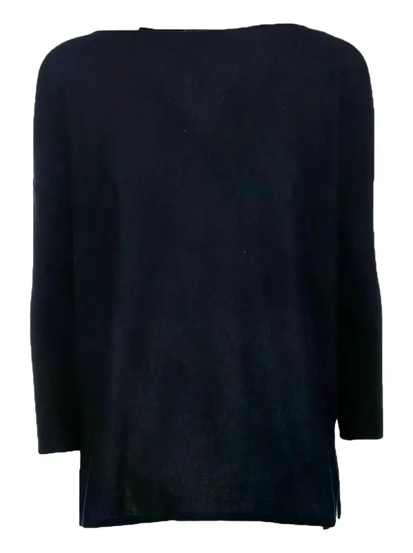 CLOUDS Knitted Sweater With Slash Neck And Side Slits - Blue