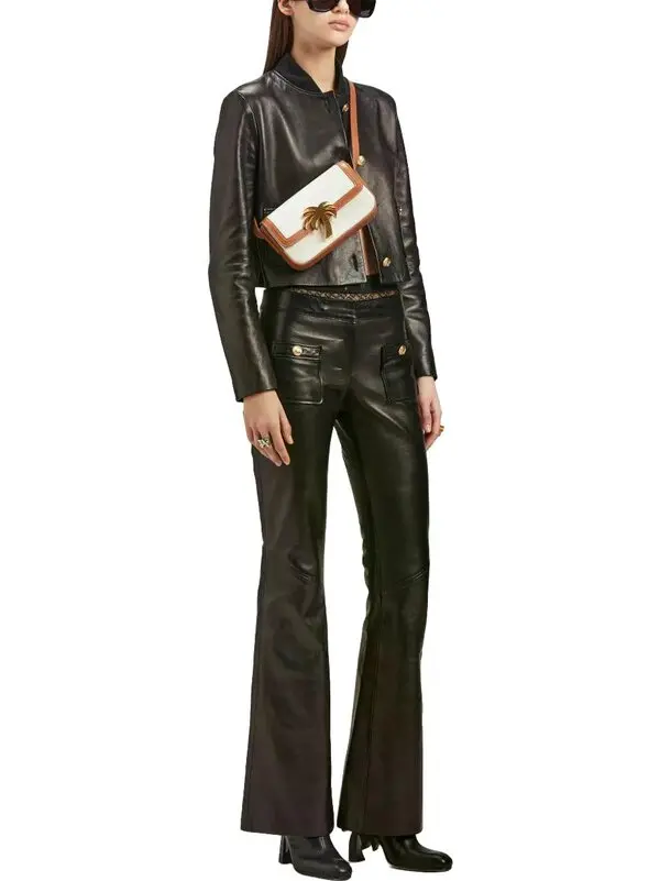 Palm Angels Mid-rise Leather Flared Trousers - Black
