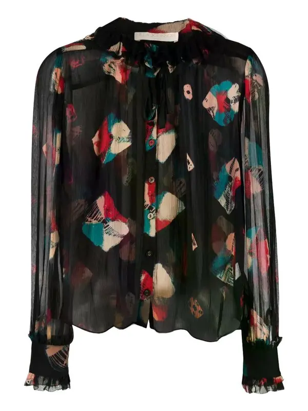 Ulla Johnson Abstract Print Sheer Blouse - Black