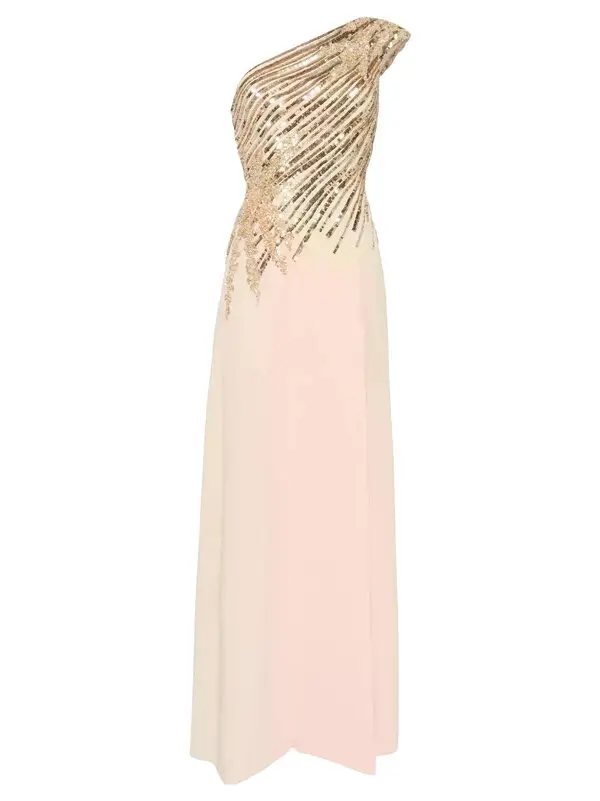 SAIID KOBEISY One Shoulder Sequin Gown - Neutrals