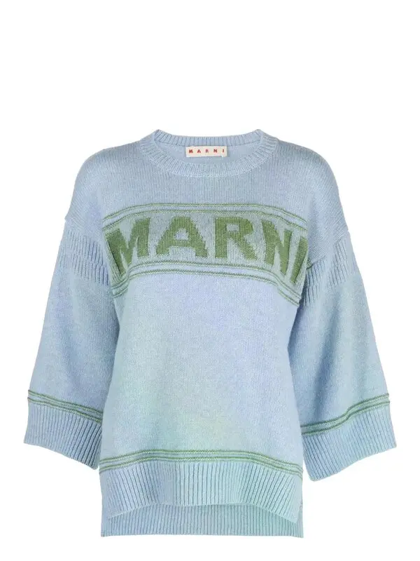 Marni Intarsia-logo Virgin Wool Sweater - Blue