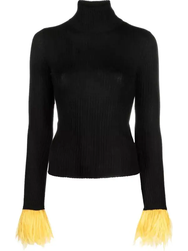 La DoubleJ Feather-cuff Ribbed-knit Jumper - Black
