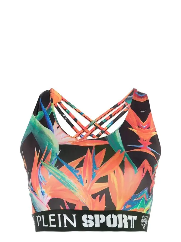 PLEIN SPORT Botanical-print Jogging Bra - Black