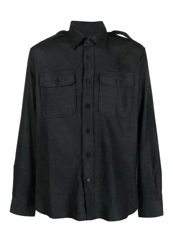 Ralph Lauren Purple Label Pointed-collar Button-up Cotton Blend Shirt - Grey