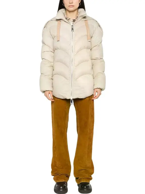 Khrisjoy Quilted Puffer Jacket With Drawstring Hood - Neutrals
