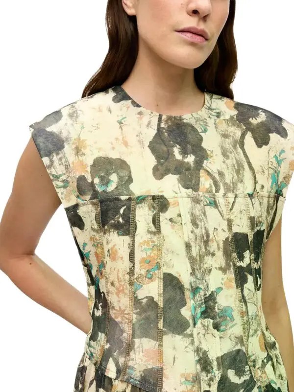 GANNI Floral Print Sleeveless Mini Dress - Neutrals