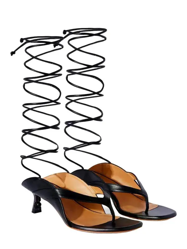 Off-White Lace-up Leather Sandals - Black