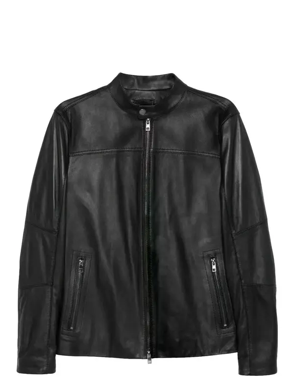 Michael Kors Leather Biker Jacket With Mock Neck - Black