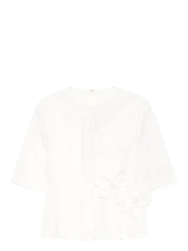 Elie Saab White Poplin Blouse With 3d Detailing - Neutrals