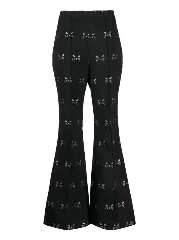 MACGRAW Patterned Jacquard Flared Trousers - Black