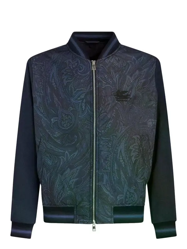 Etro Logo-embroidered Paisley-print Bomber Jacket - Blue