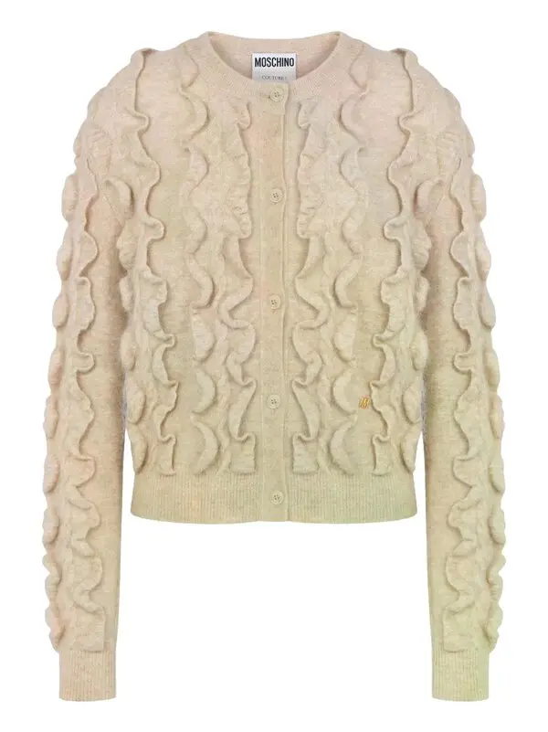 Moschino Ruffled Wool Blend Cardigan - Neutrals