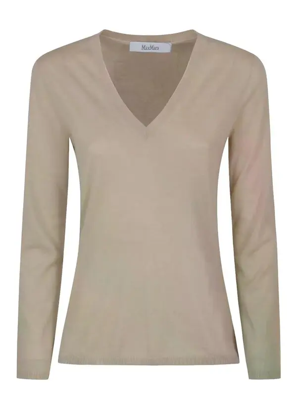 Max Mara Fine Knit V-neck Long Sleeve Top - Neutrals