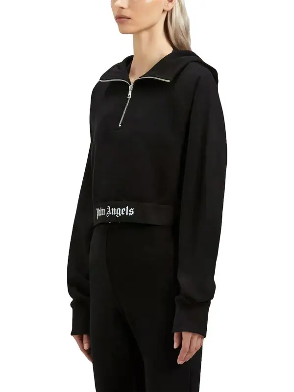 Palm Angels Logo-strap Cotton Cropped Sweatshirt - Black