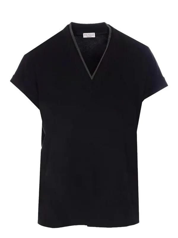Brunello Cucinelli V-neck Top With Monili Detail - Black