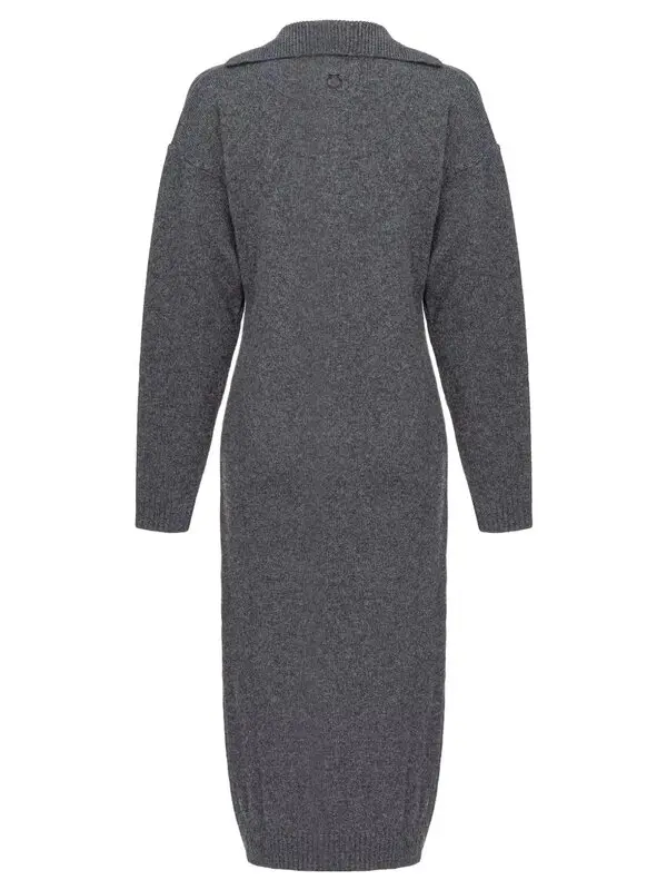 Pinko V-neck Knitted Midi Dress With Side Slit - Grey